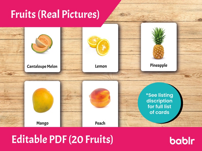 Fruits (real Pictures) • Editable Montessori Cards • PDF Printable ...