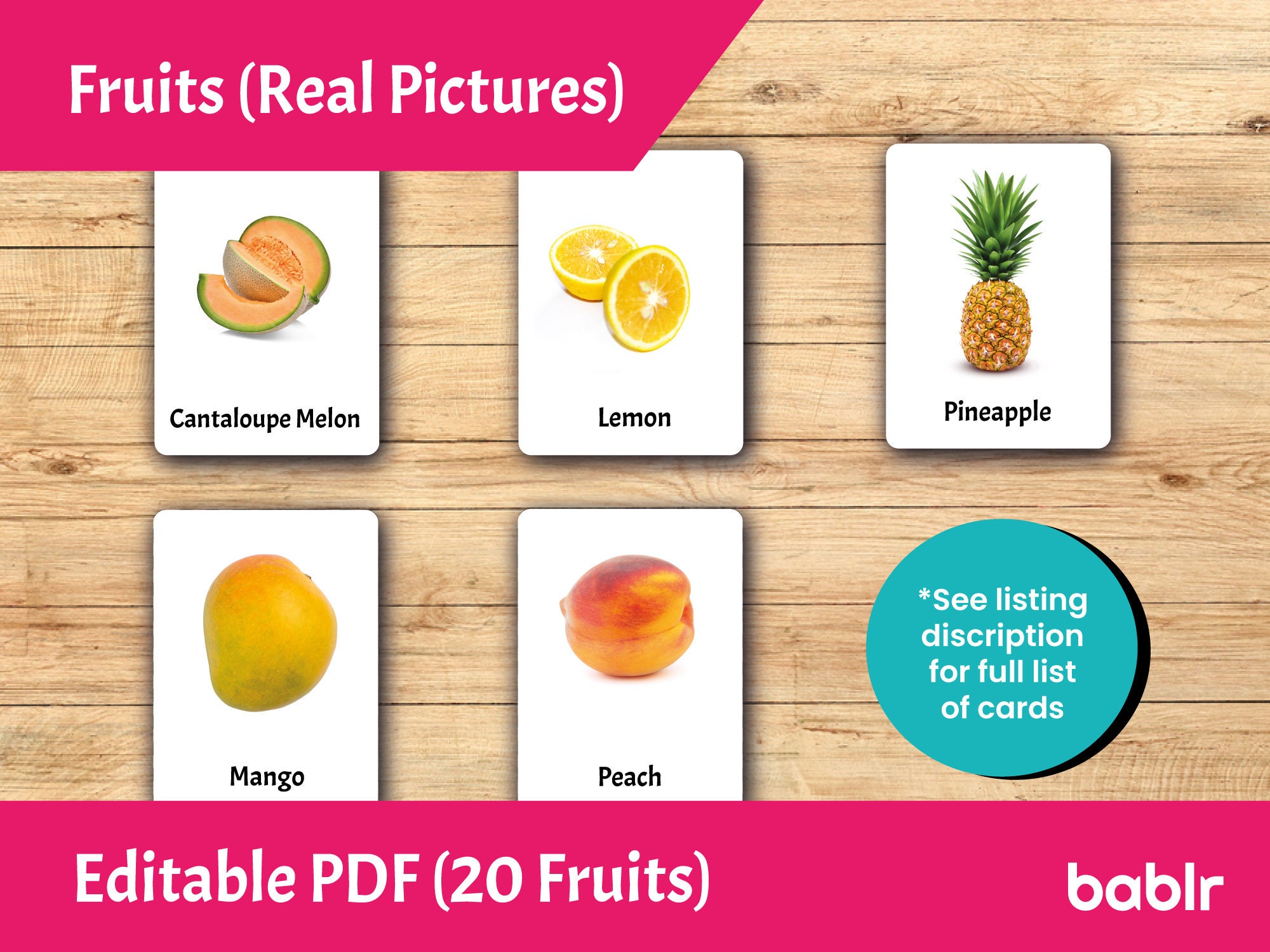 Fruits real Pictures Editable Montessori Cards PDF Printable Toddler ...