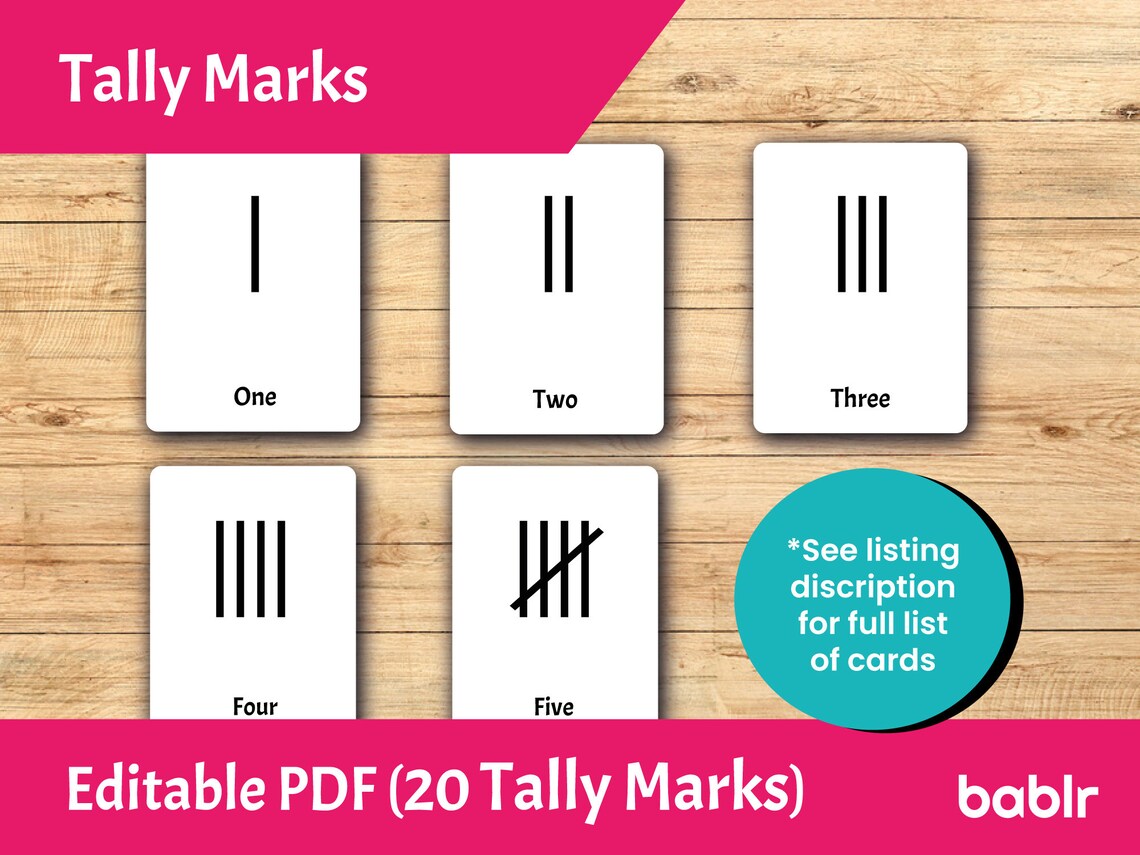 Tally Marks • Editable Montessori Cards • PDF Printable Kids Flashcards ...