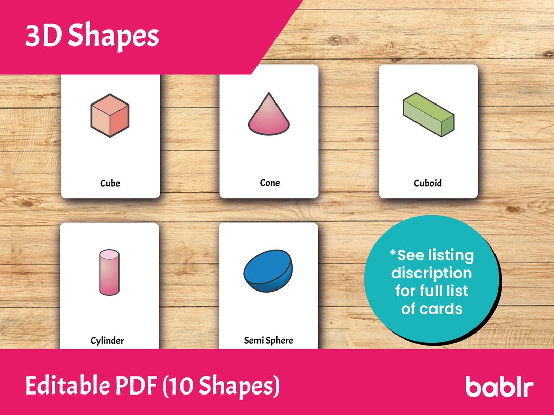 3D Shapes • Editable Montessori Cards • PDF Printable Kids Flashcards ...