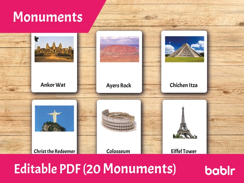 Monuments • Editable Montessori Cards • PDF Printable Toddler ...