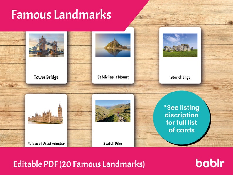 Famous Landmarks • Editable Montessori Cards • PDF Printable Toddler ...