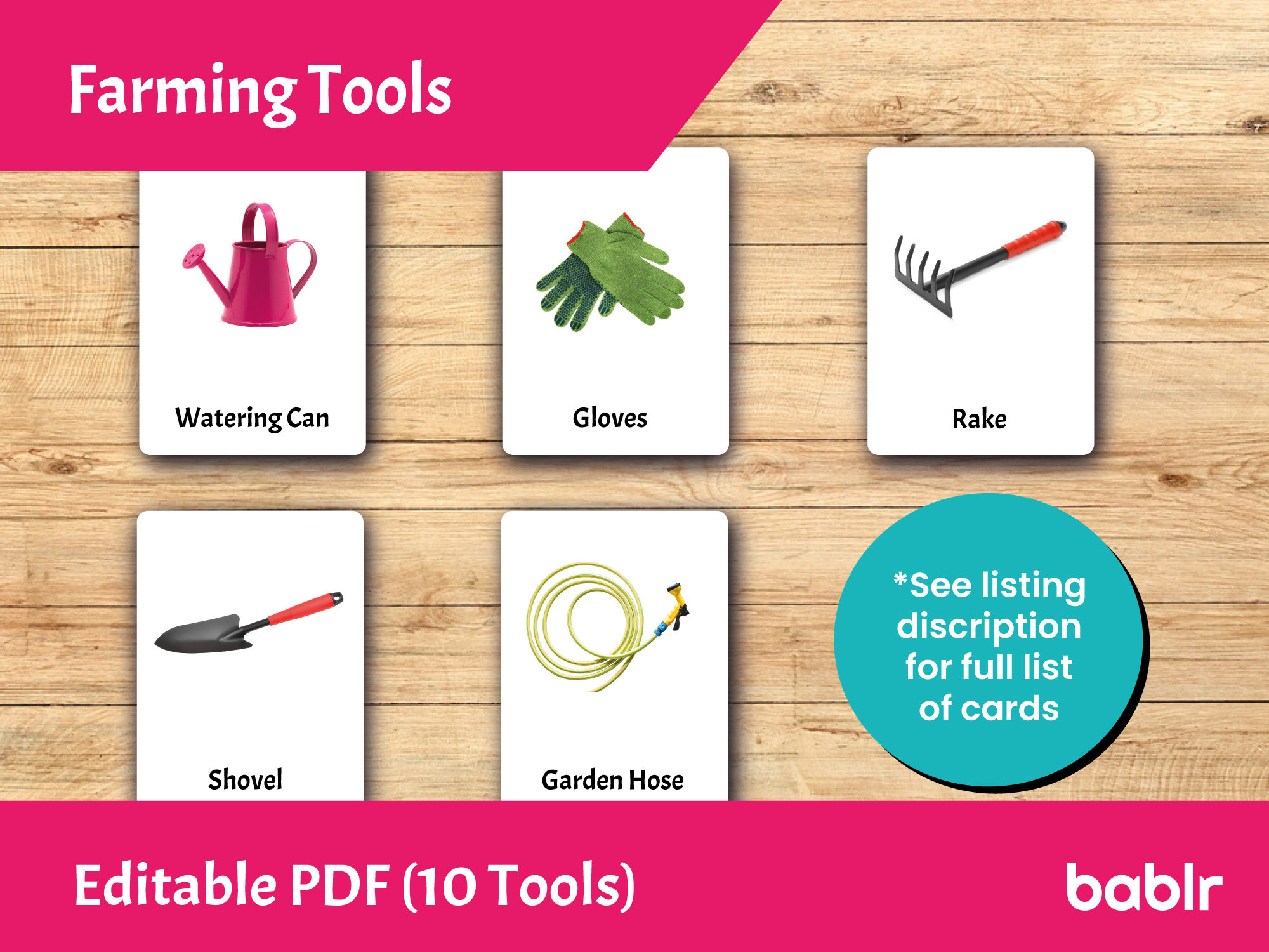 Gardening Tools • Editable Montessori Cards • PDF Printable Toddler ...
