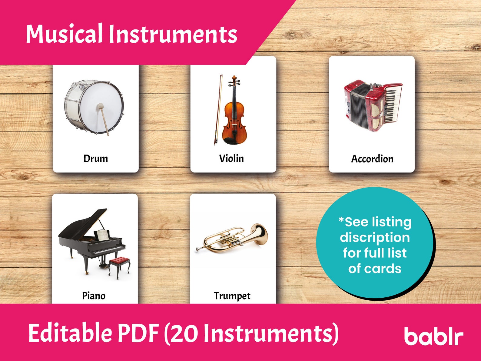 Musical Instruments Editable Montessori Cards PDF Printable Toddler ...