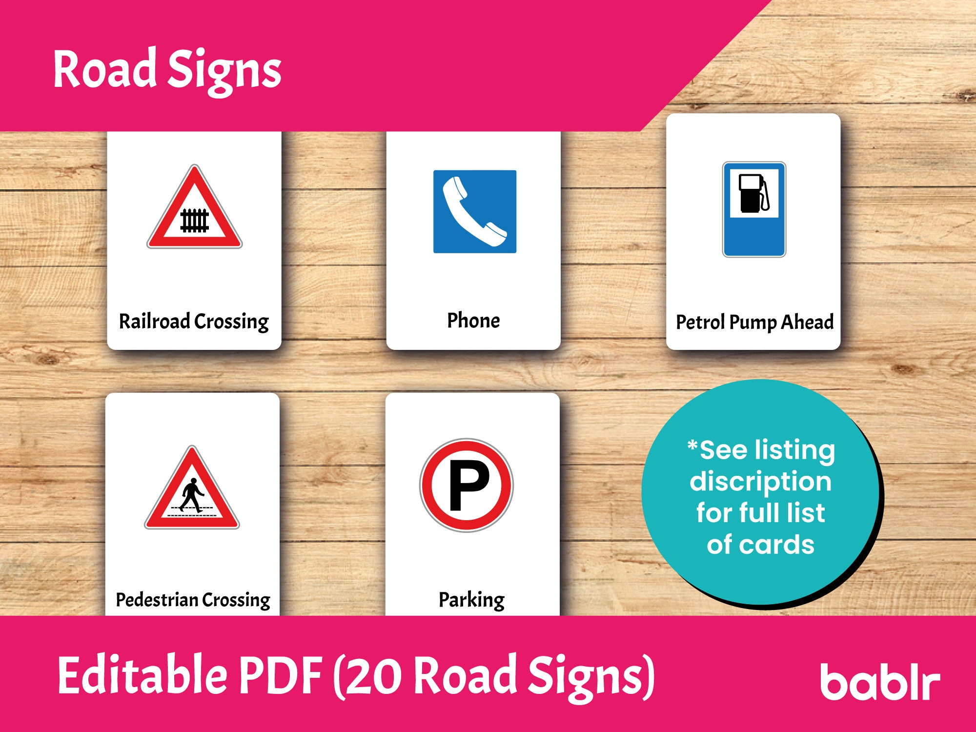 Road Signs Editable Montessori Cards PDF Printable Toddler Flashcards 3 ...