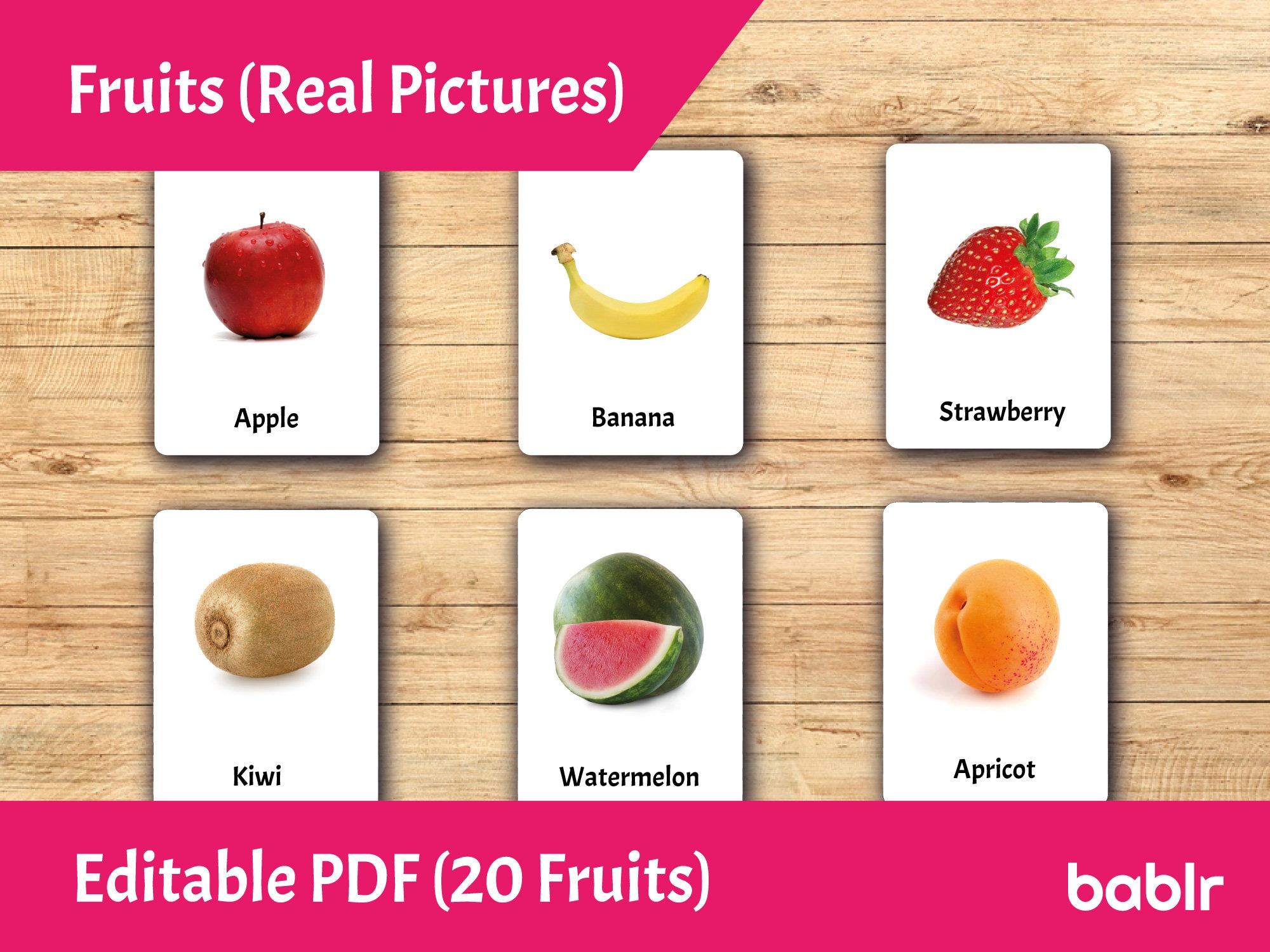 Fruits real Pictures Editable Montessori Cards PDF Printable Toddler ...