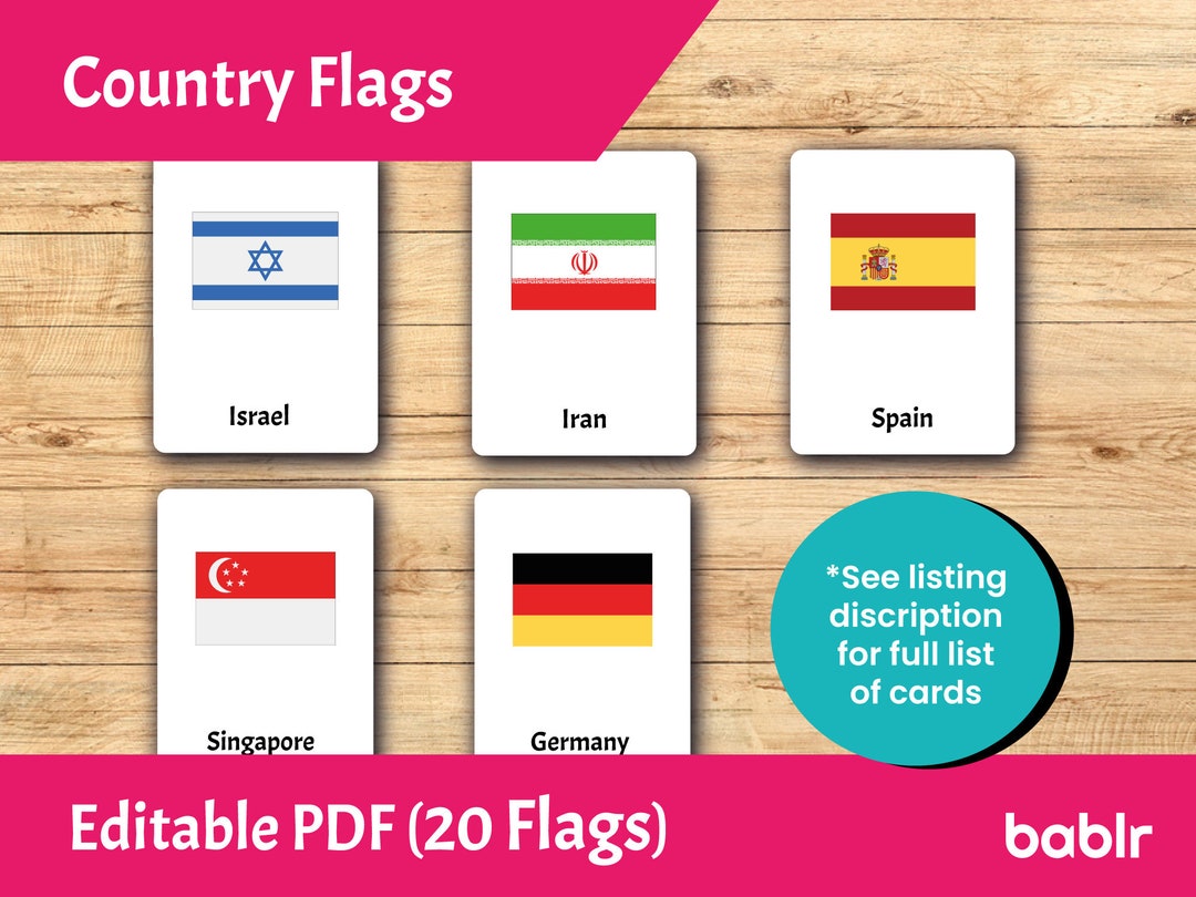 Country Flags Editable Montessori Cards PDF Printable Toddler ...