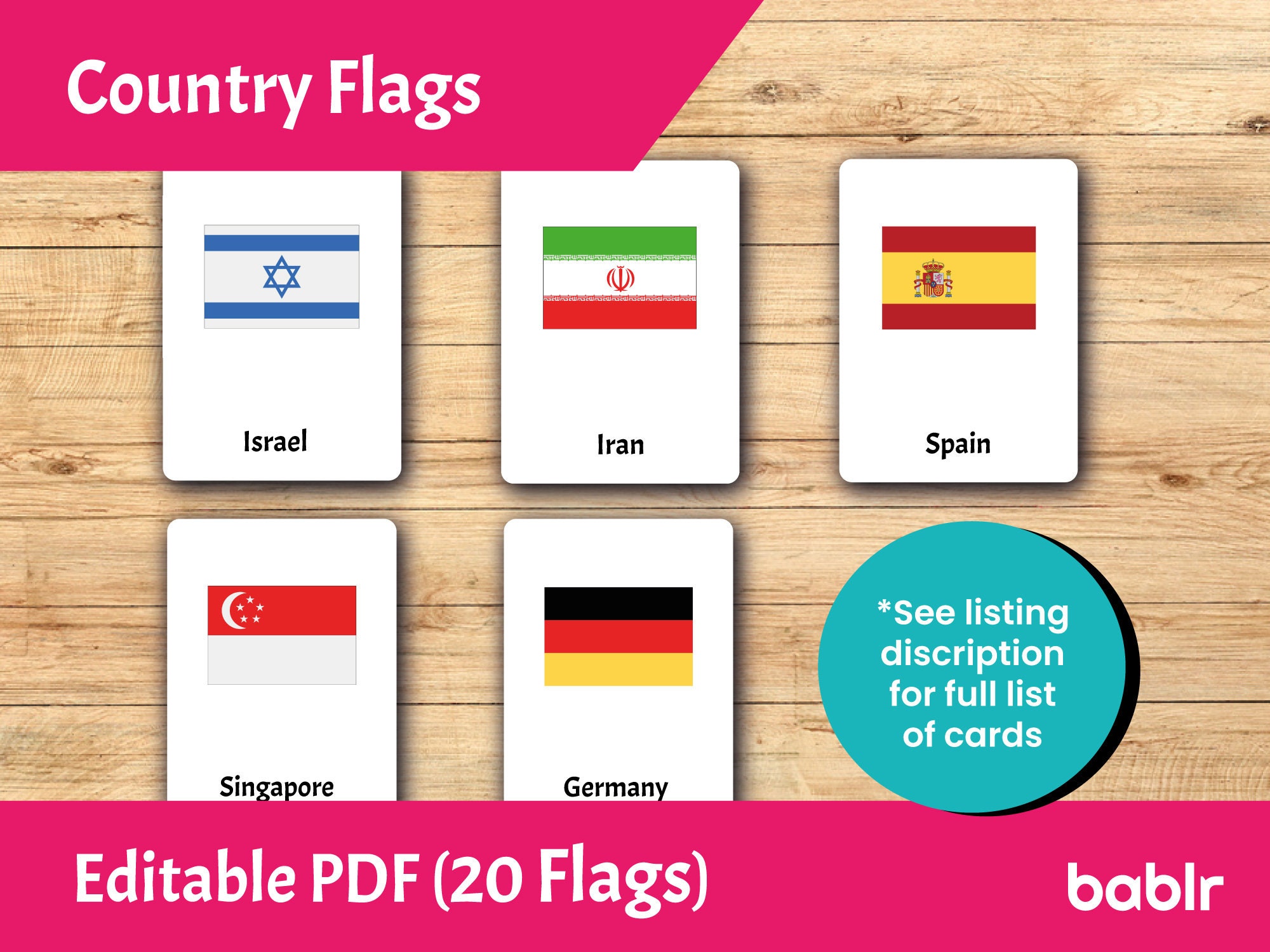 Country Flags Editable Montessori Cards PDF Printable Toddler ...