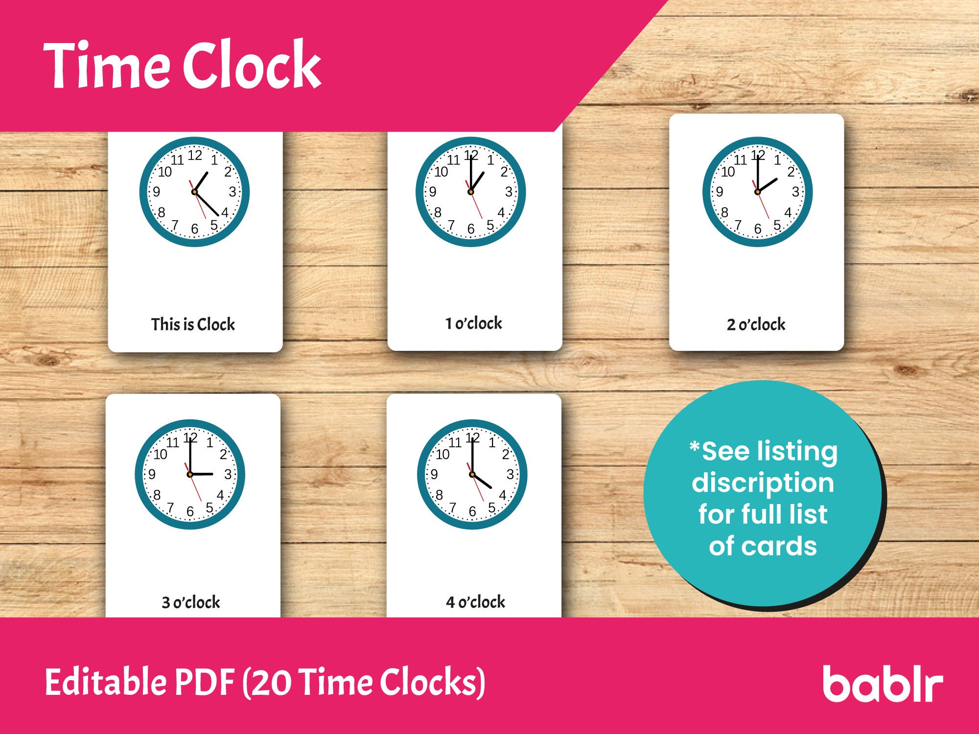 Time Clock • Editable Montessori Cards • PDF Printable Toddler ...