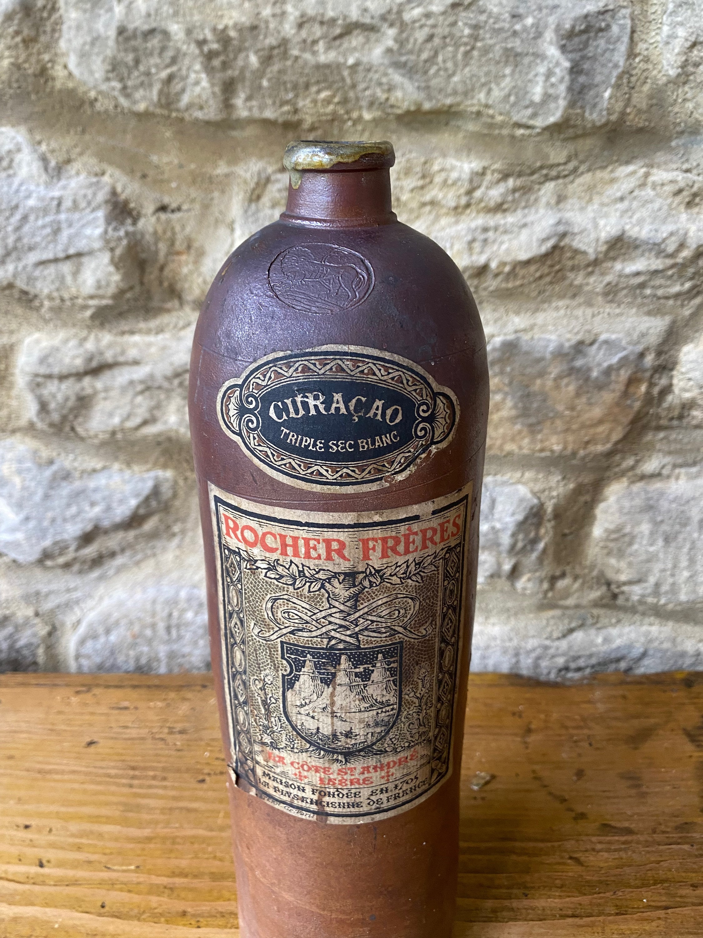 Vintage French Stoneware Liquor Bottle - Etsy