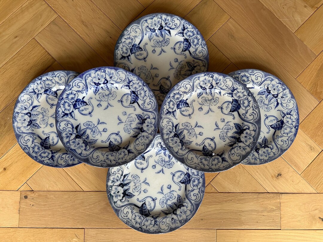 Antique Creil Montereau Model Flora Plates (set of 6) - French Terre De ...
