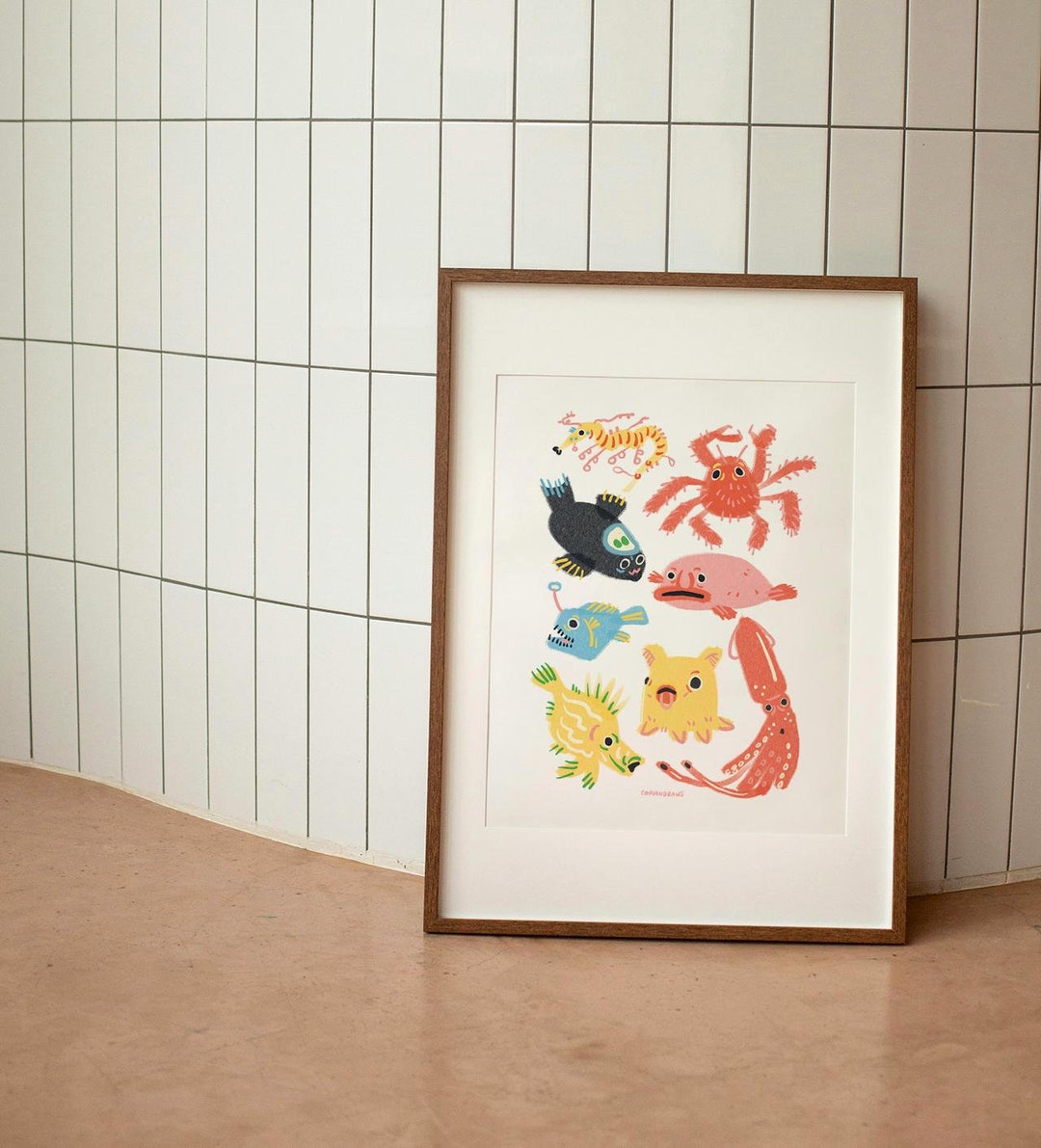 Derpy Funny Deep Sea Creatures, Printable Digital Poster, Illustration ...
