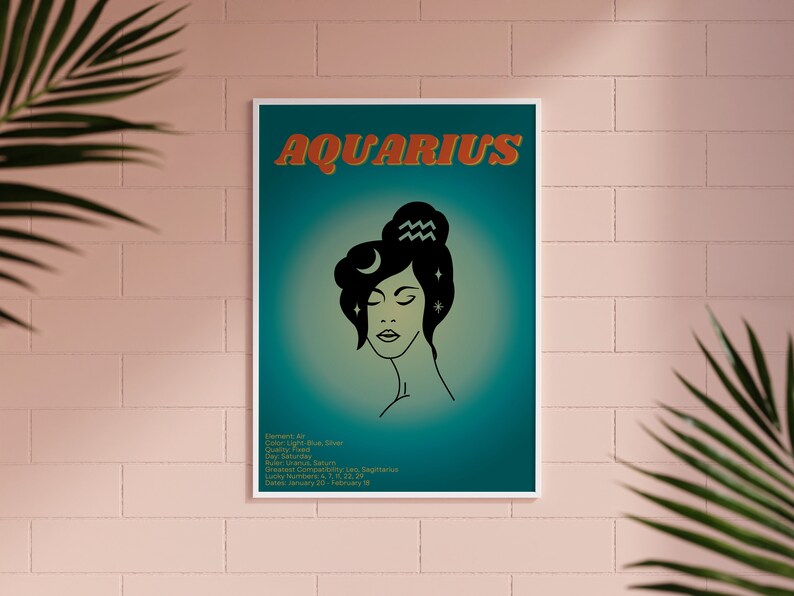 AQUARIUS Star Sign Instant Download Print, Printable Zodiac Art, Aura ...
