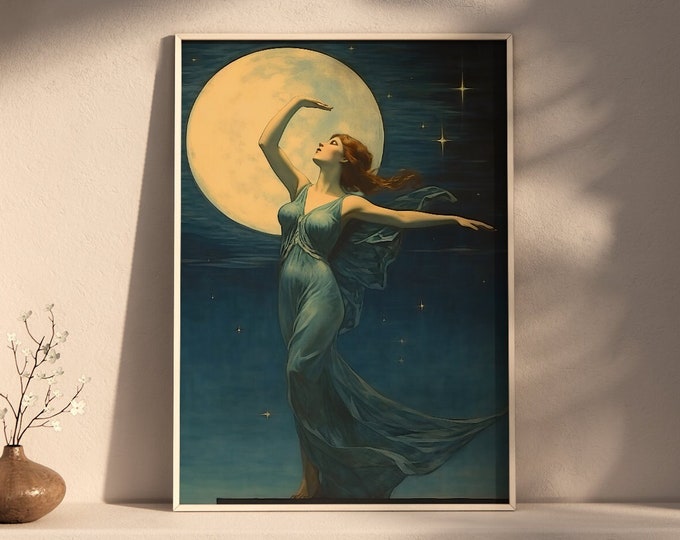 Art Nouveau Celestial Moonlit Bathing Lady Poster - Etsy