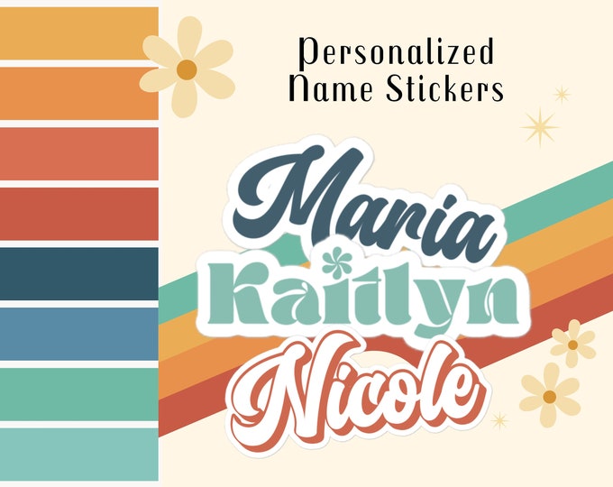 Custom Sticker, Custom Retro Name Sticker, Personalized Sticker, Custom ...