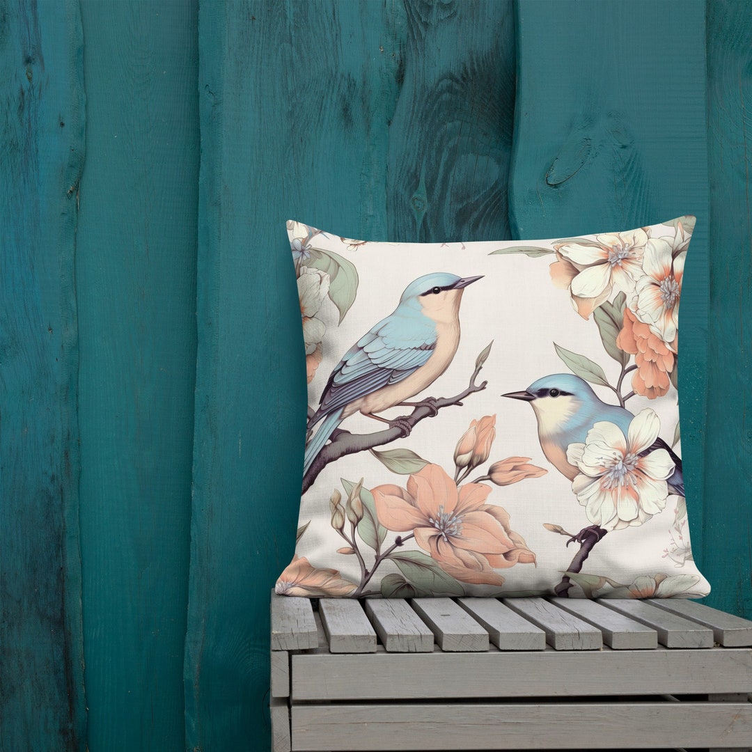 Pastel Love Birds Botanical Pillow | Cottagecore | Floral Botanical ...