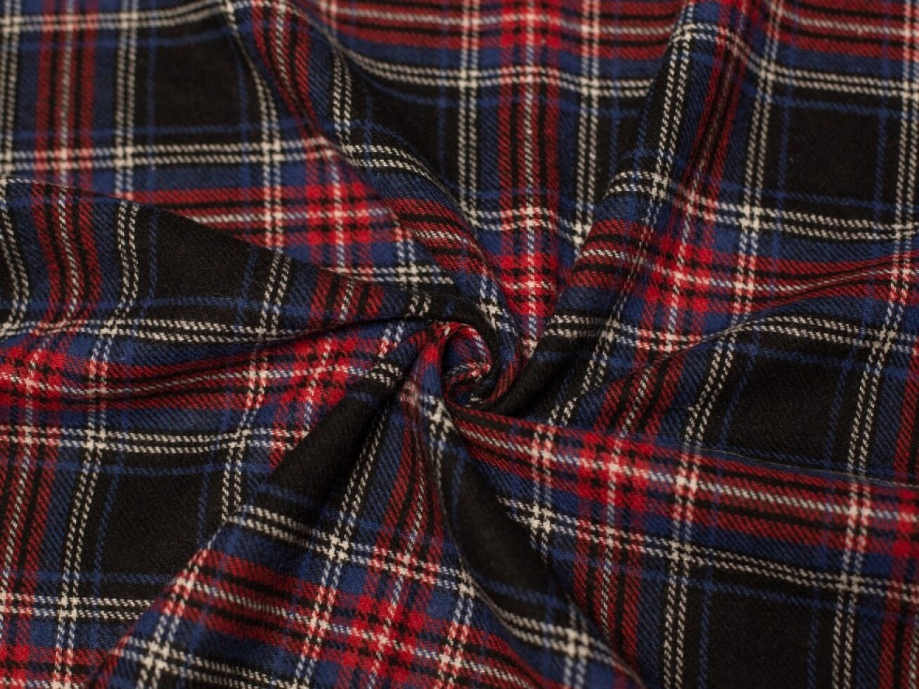 Minerva Clan Tartan Wool Coating Fabric Black Stewart Checks Pattern ...