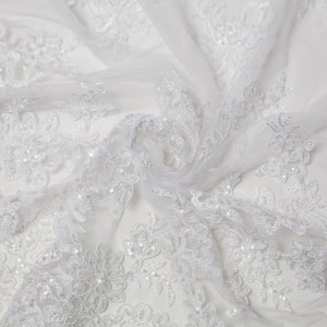 Minerva Core Range Naomi Beaded Lace Fabric - Black Flowers Pattern ...