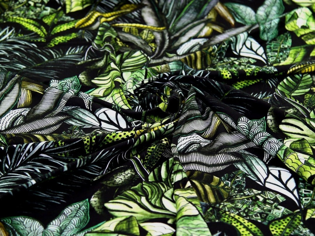 Minerva Exclusive Zentangle Jungle Viscose Challis Fabric - Green ...