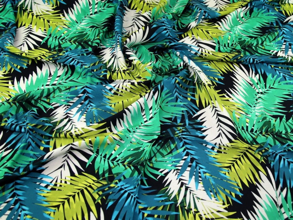 John Kaldor Fernando Viscose Challis Fabric Lime Blue Plants - Etsy