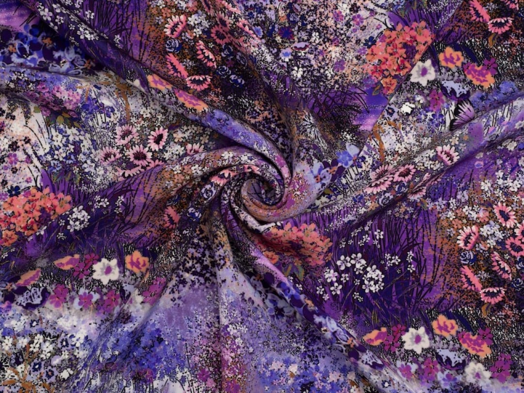 Silk Stretch Woven Crepe Fabric - Minerva Exclusive Wildflower Fusion ...
