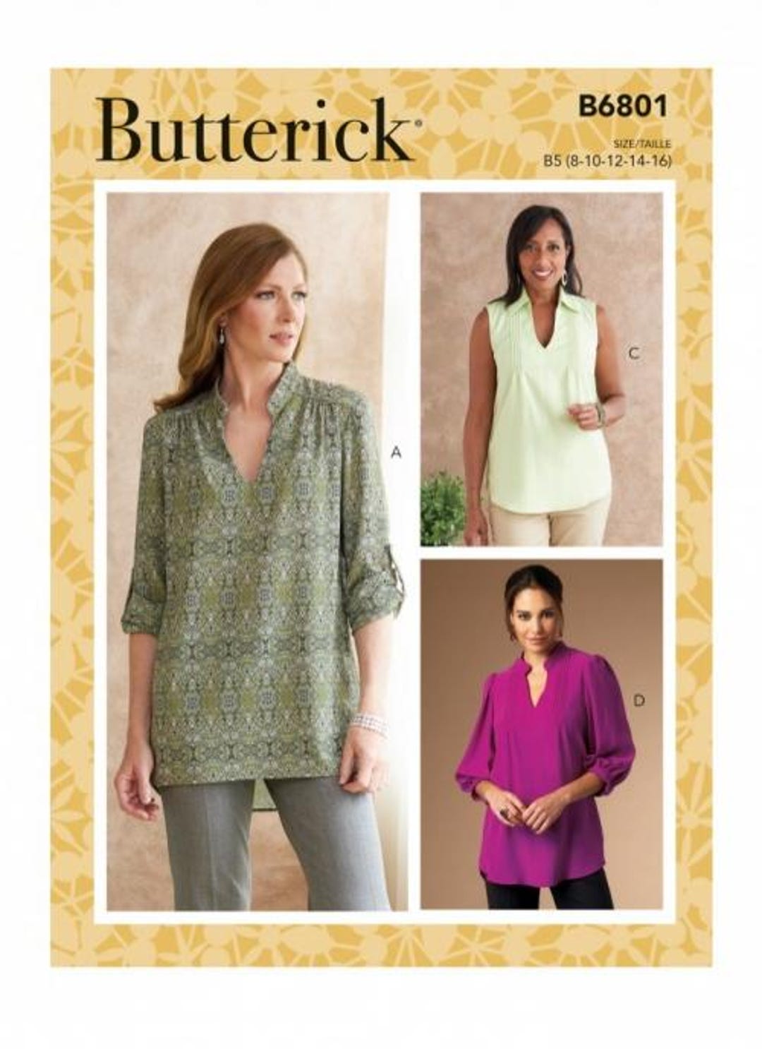 Butterick Sewing Pattern 6801 Women Tops Difficulty Easy - Etsy