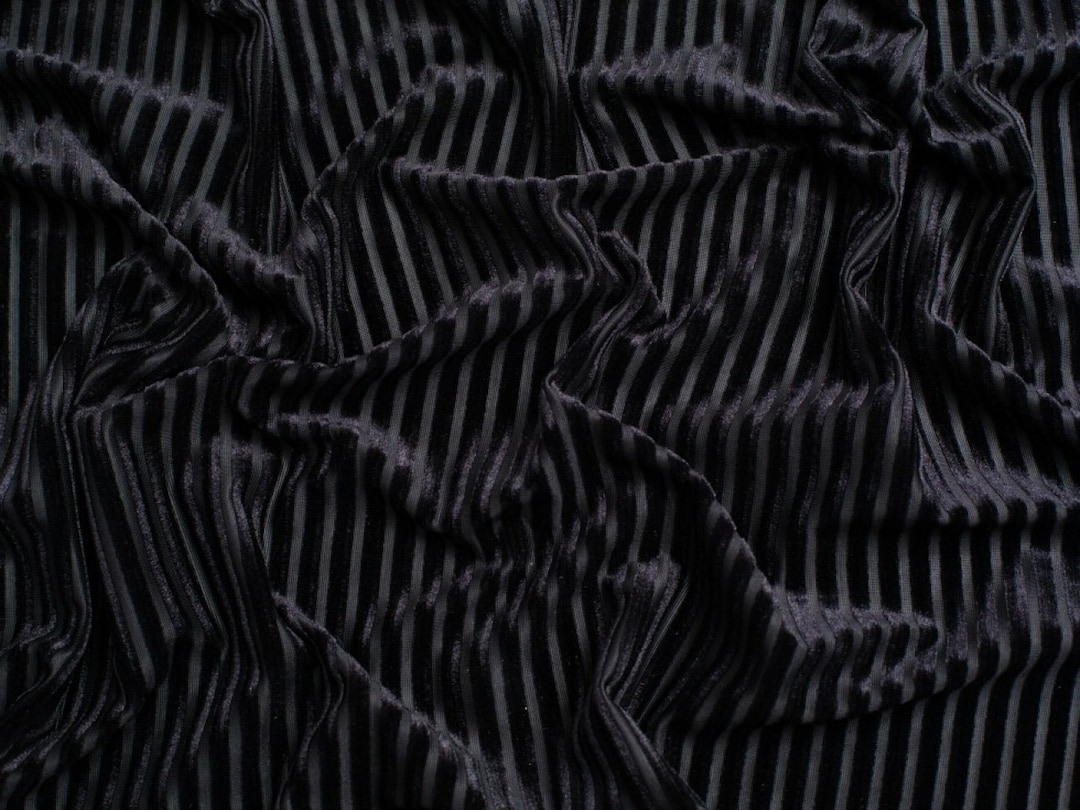 Minerva Core Range Rib Velvet Stretch Knit Fabric - Black Stripes ...
