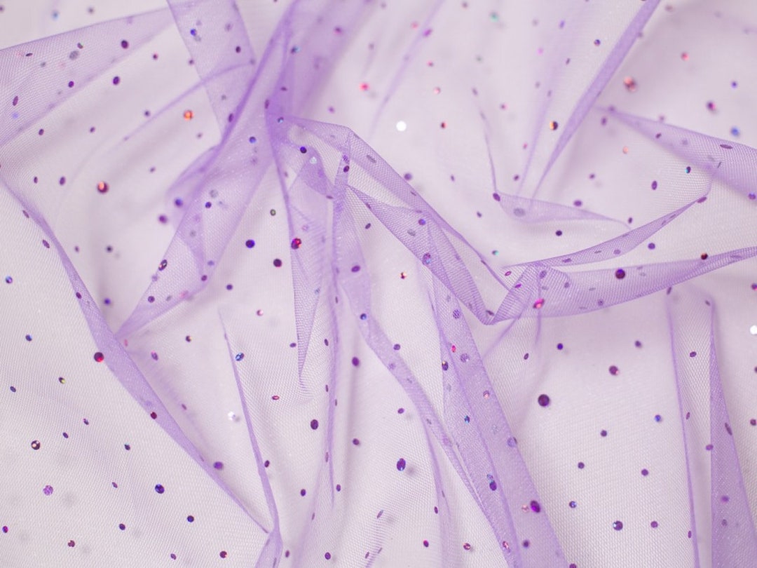 Minerva Core Range Sequin Tulle Net Fabric - Lilac Plain Pattern, Spots ...