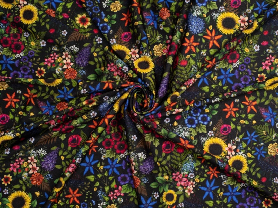 Activewear Elastane Stretch Knit Fabric - Minerva Exclusive Buddleia Bower - Flowers - Width ...