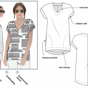 Style Arc Sewing Pattern Elani Tunic Top Women - Etsy