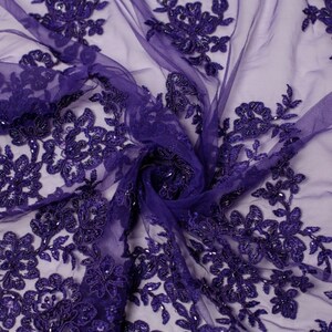 Minerva Core Range Naomi Beaded Lace Fabric - Black Flowers Pattern ...