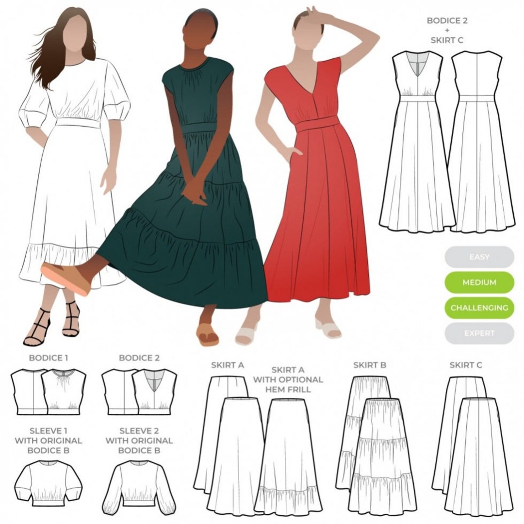 Style Arc Paper Sewing Pattern Trinnie Dress Extension Pack - Etsy
