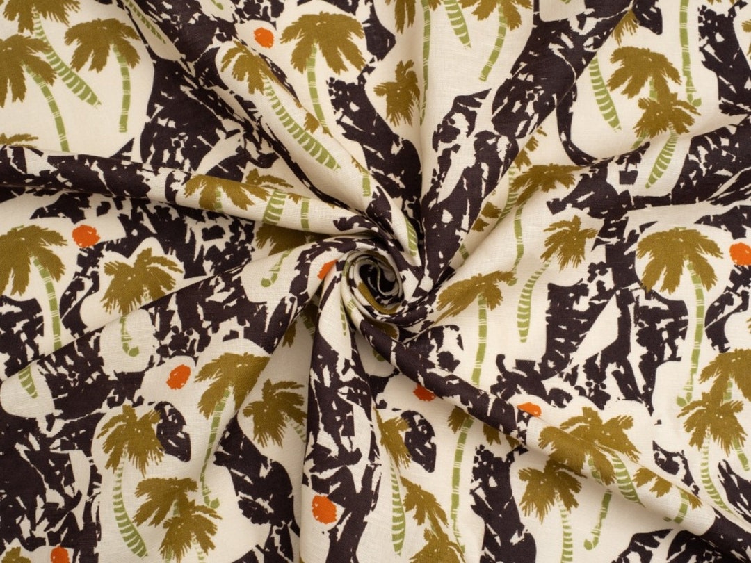 Linen Cotton Blend Fabric Minerva Exclusive Palm Prints Plants Width ...