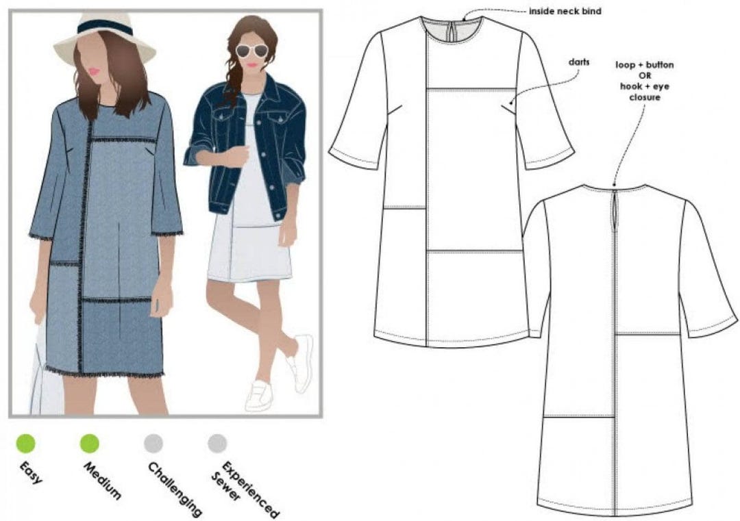 Style Arc Sewing Pattern Jema Panel Shift Dress Women - Etsy