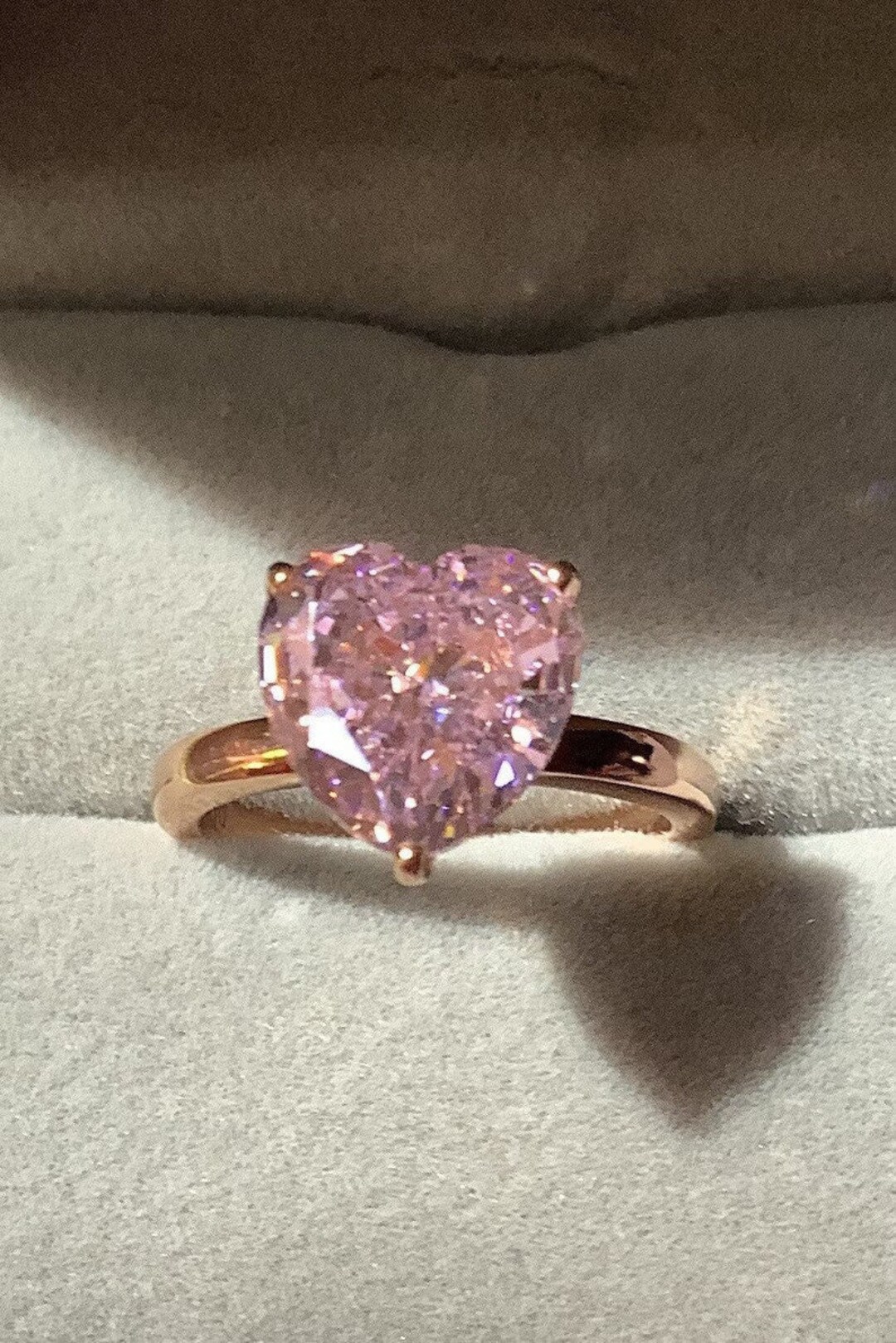 5.00 CT Peach Pink Heart Shaped Engagement Sapphire Ring, 14K Rose Gold ...