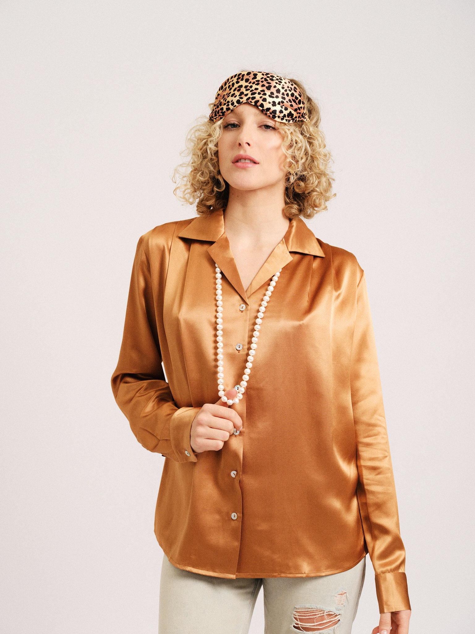 Pure Mulberry Silk Blouse 22 Momme Long Sleeve Collared/ Office Lady ...