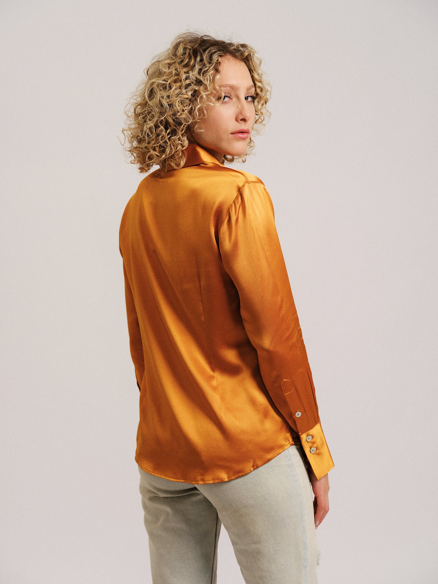 Pure Mulberry Silk Blouse 22 Momme Long Sleeve Collared / Office Lady ...