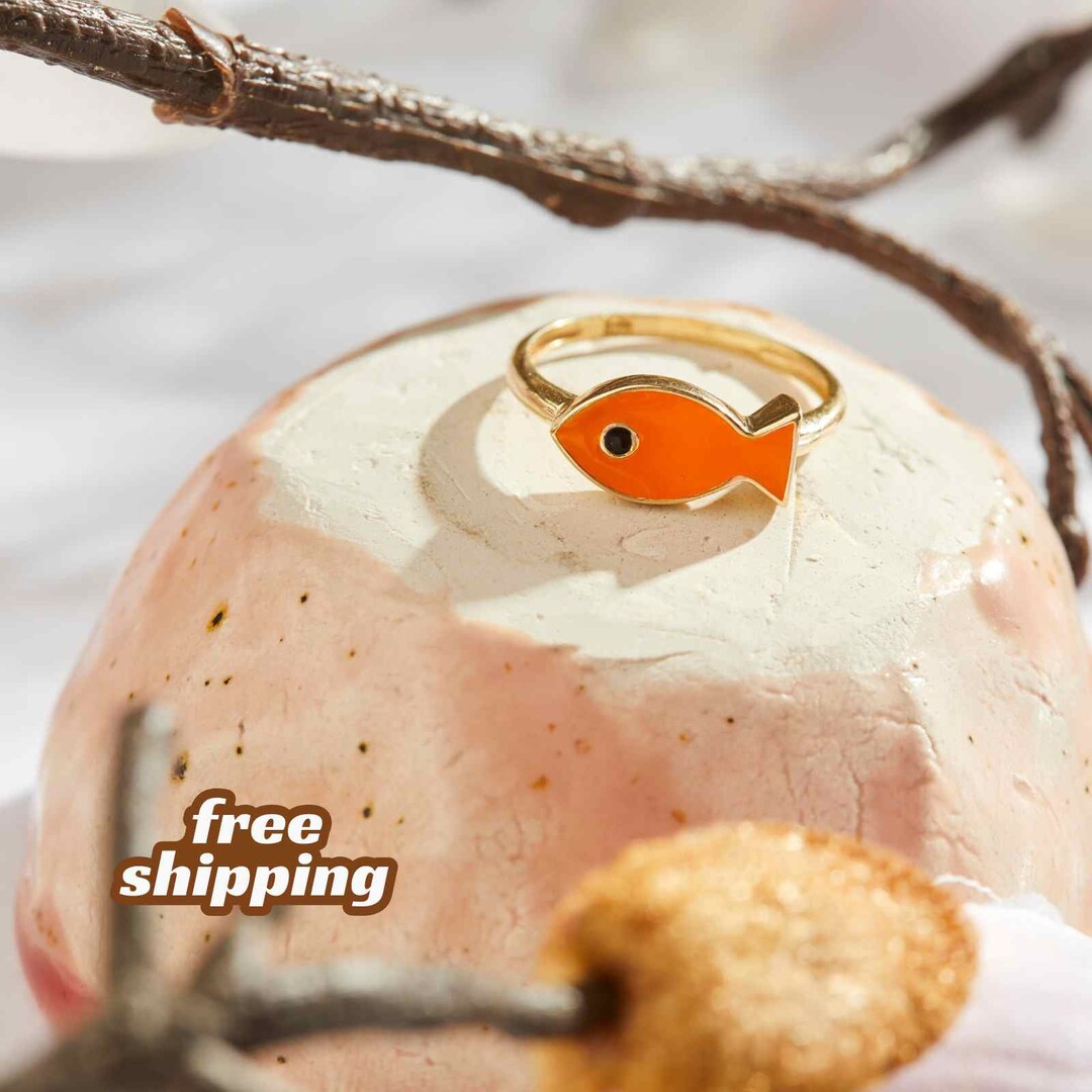 14K Solid Gold Fish Ring Lovely Simple Fish Rings Orange - Etsy