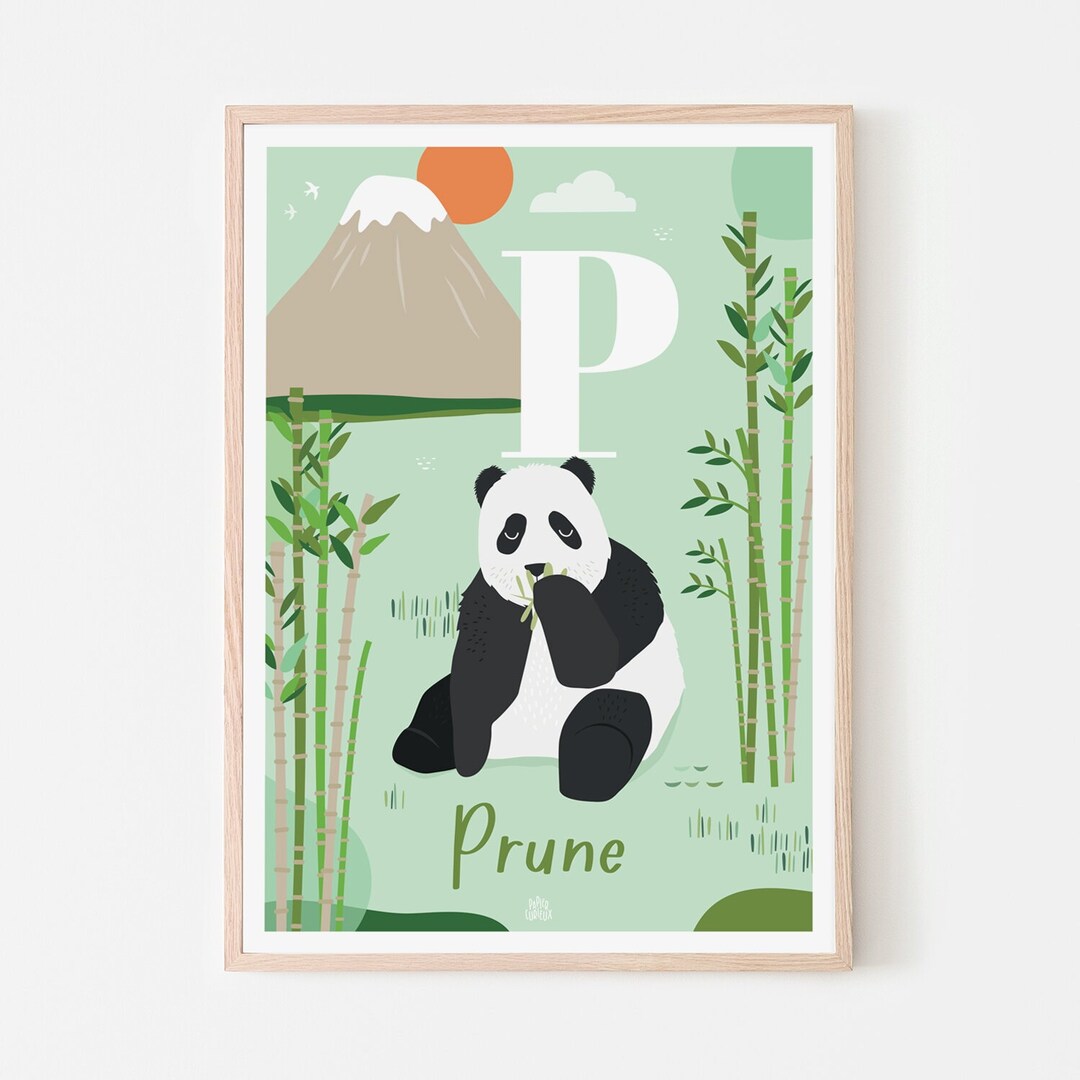 Customizable Birth Poster Initial Name Letter P, Poster Animals Panda ...