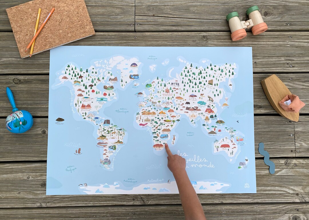 Educational World Map Planisphere Geography Nature Learning - Etsy