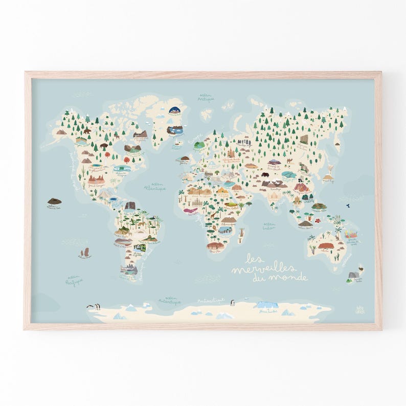 Educational World Map Planisphere Geography Nature Learning - Etsy