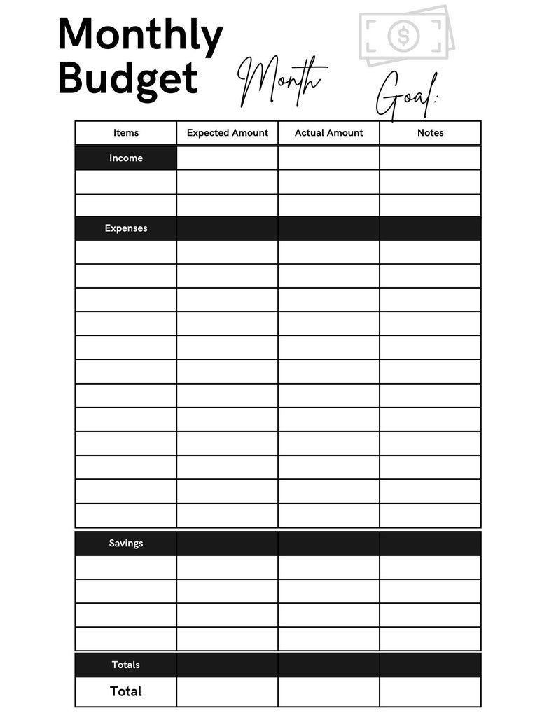 Black and White Printable Budget Sheets - Etsy