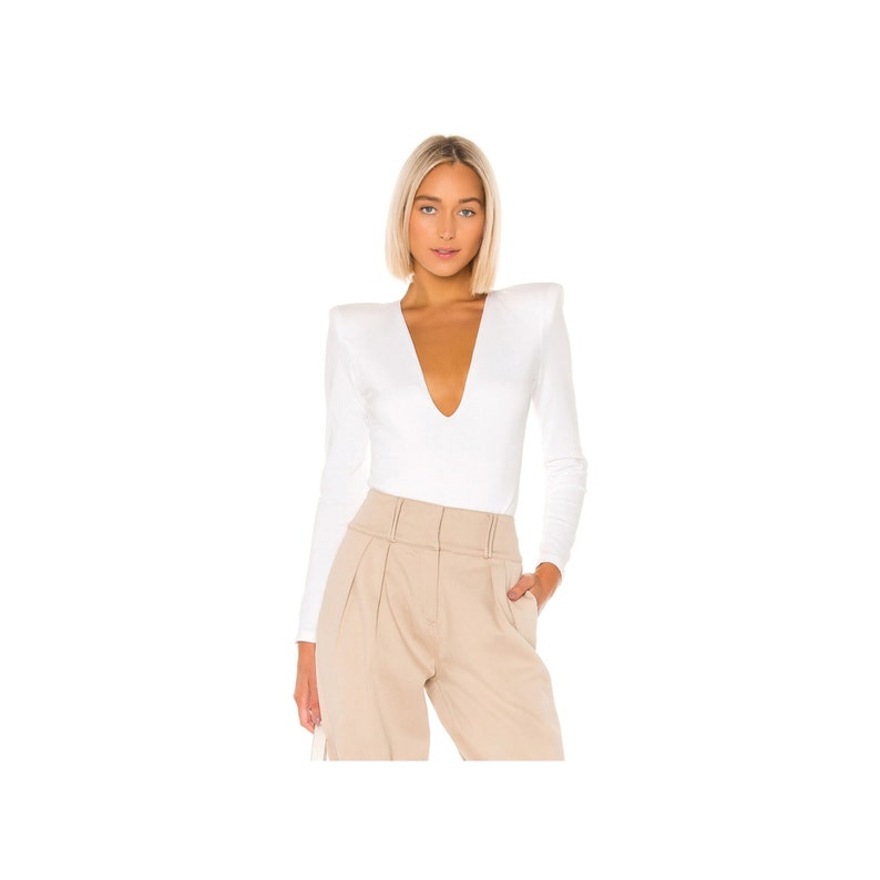 Long Sleeve Bodysuit in White Black White Red Deep V-neck - Etsy