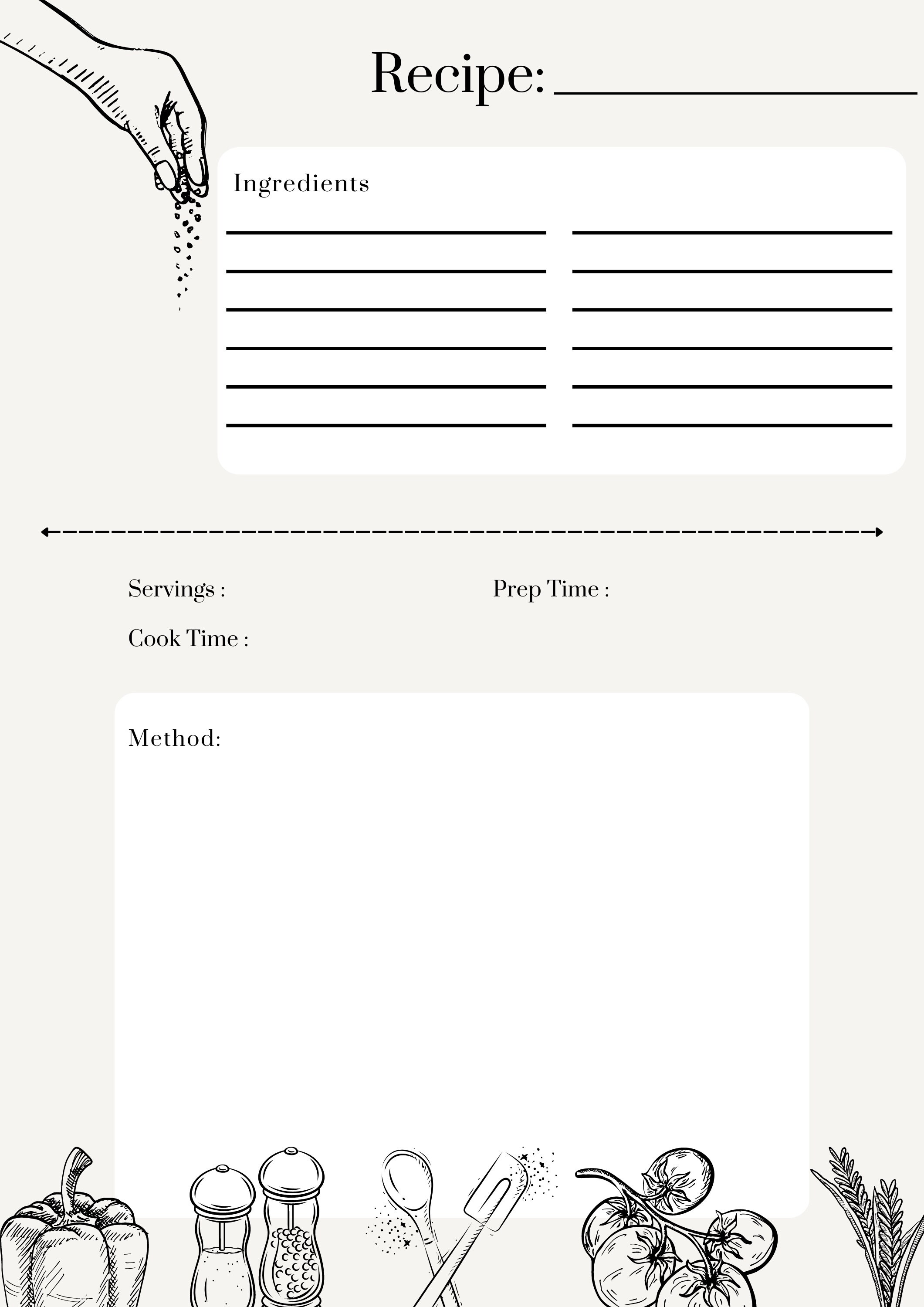 Printable Sketch-style Recipe Card - Etsy