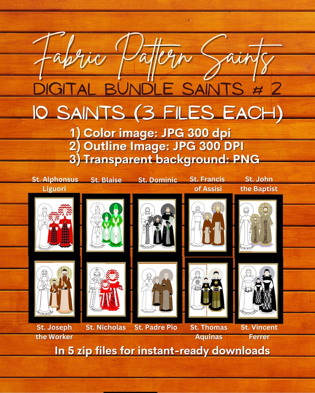 Digital Saint Files 2, 10 Fabric Pattern Saints, Instant Download ...