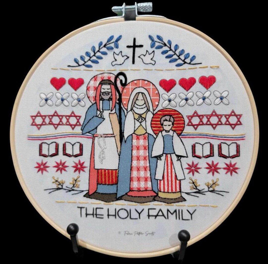 Completed Embroidered Saint in Fabric Display Hoop, Custom Saint ...
