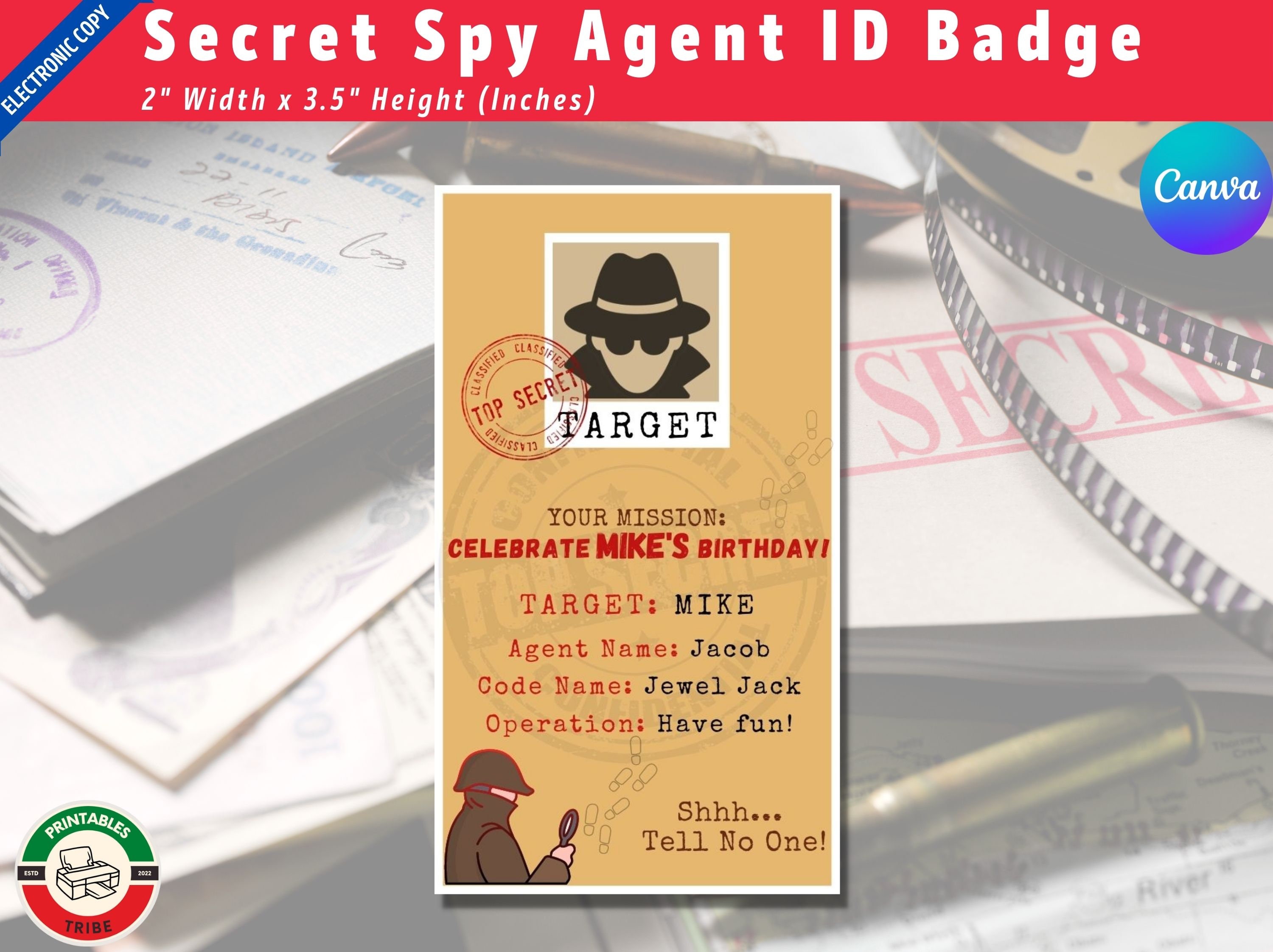 Badge d'identification d'agent secret espion Insigne de fête d ...
