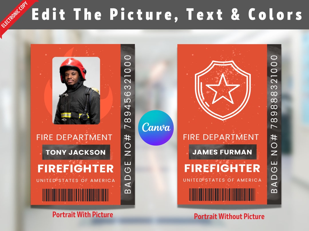 Personalized Firefighter Fire Department ID Badge, ID Card, Pretend ...