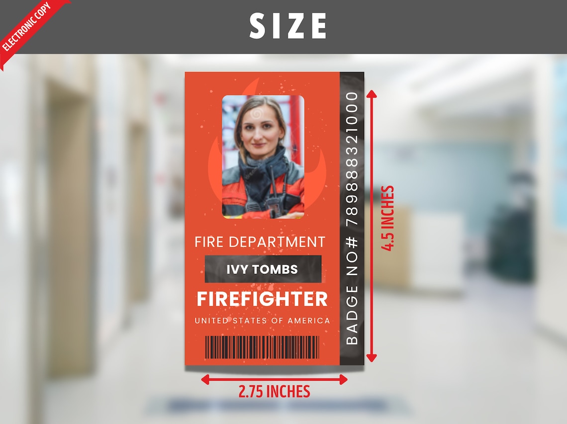 Personalized Firefighter Fire Department ID Badge, ID Card, Pretend ...