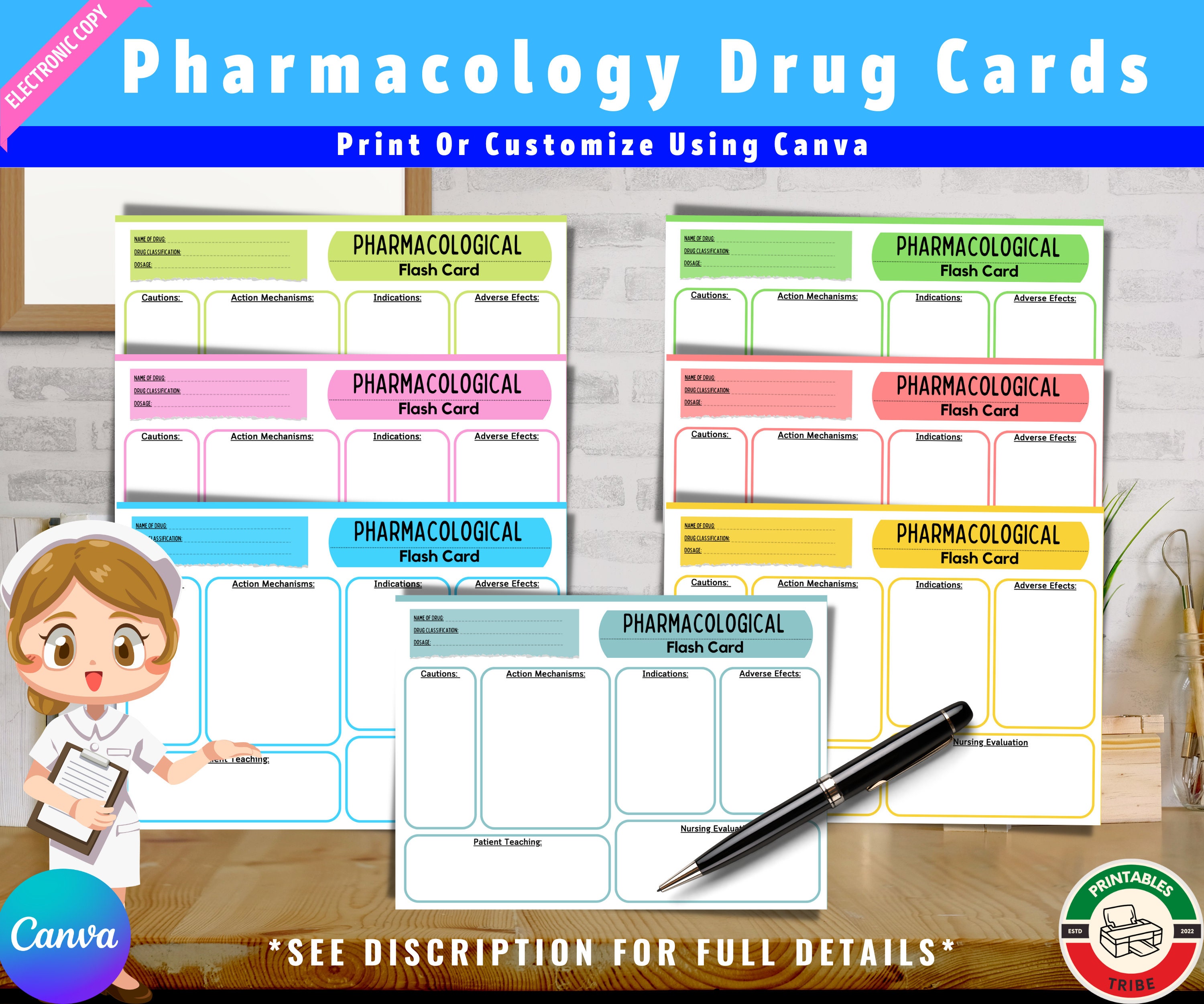 Editable Pharmacology Drug Card Template | Pharmacology Cards | Nursing ...
